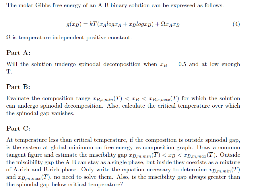 Solved The molar Gibbs free energy of an A-B binary solution | Chegg.com