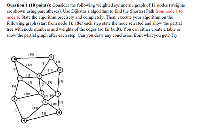 Solved Question 1 (10 points): Consider the following | Chegg.com