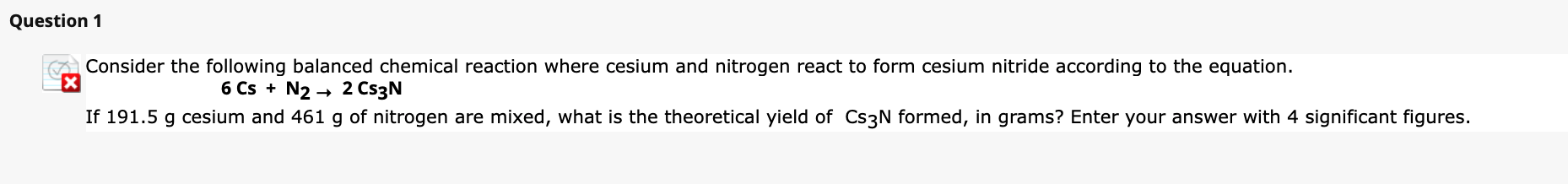 Solved Question 1 Consider the following balanced chemical | Chegg.com