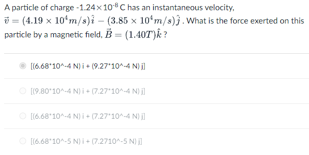 Solved A particle of charge −1.24×10−8C has an instantaneous | Chegg.com