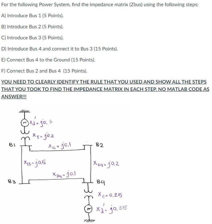 Solved For the following Power System, find the impedance | Chegg.com