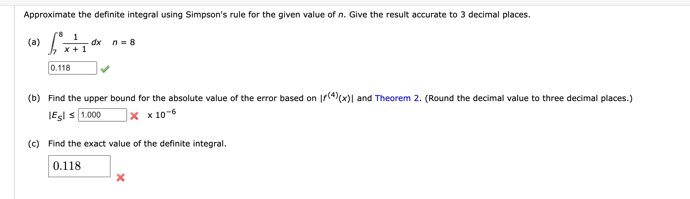 Approximate the definite integral using Simpson's | Chegg.com