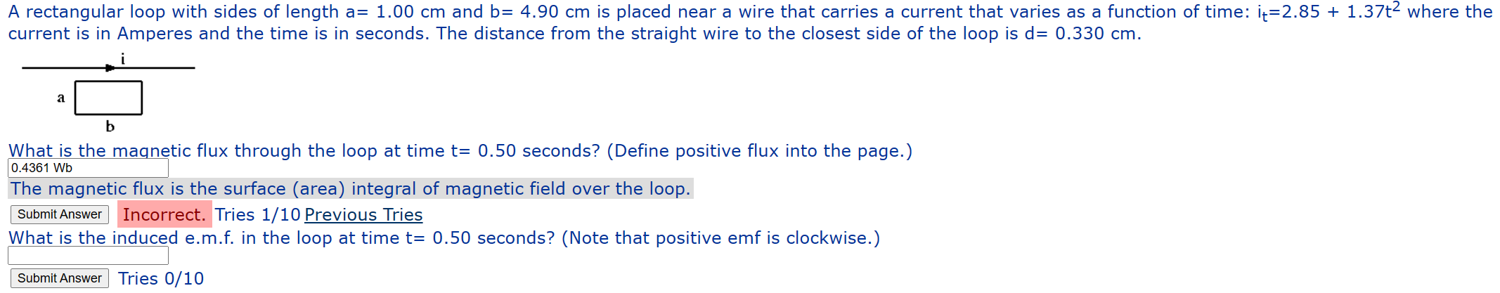 Solved rectangular loop with sides of length a=1.00 cm and | Chegg.com