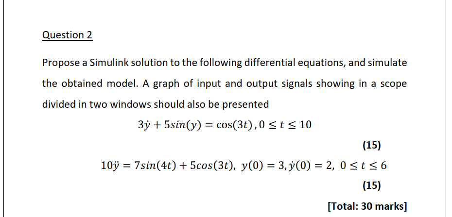 Solved Question 2 Propose a Simulink solution to the | Chegg.com