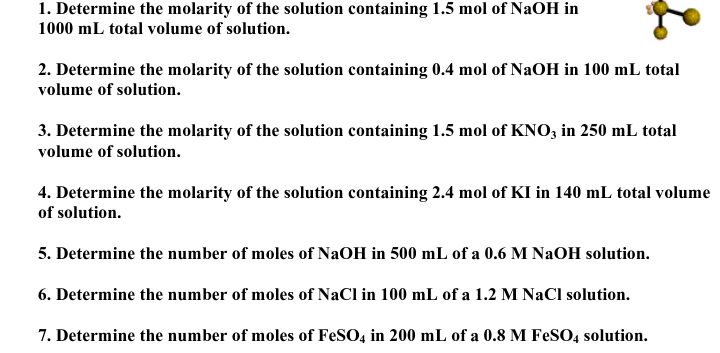 Solved 1. Determine the molarity of the solution containing | Chegg.com