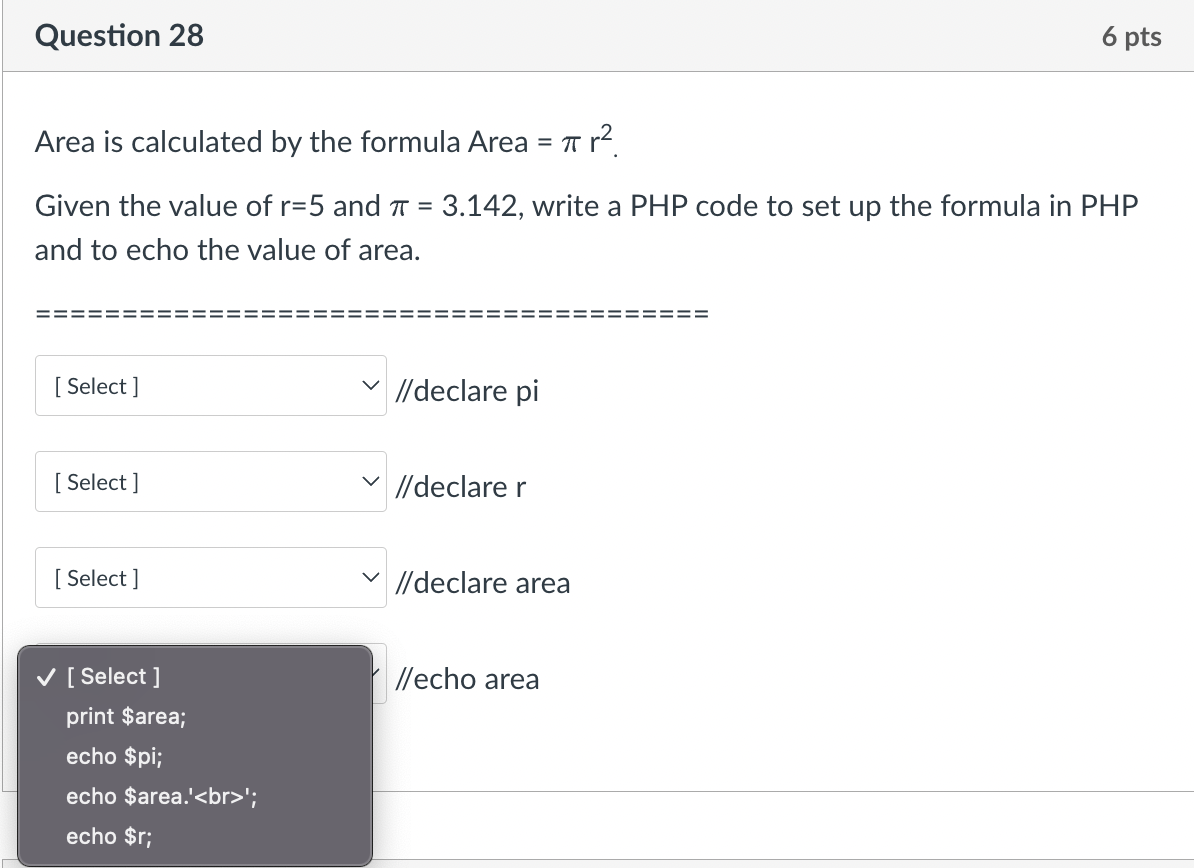 Solved Area is calculated by the formula Area =πr2. Given | Chegg.com