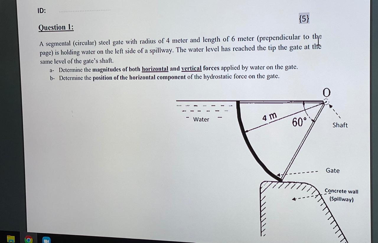 Solved ID: {5} Question 1: A segmental (circular) steel gate | Chegg.com