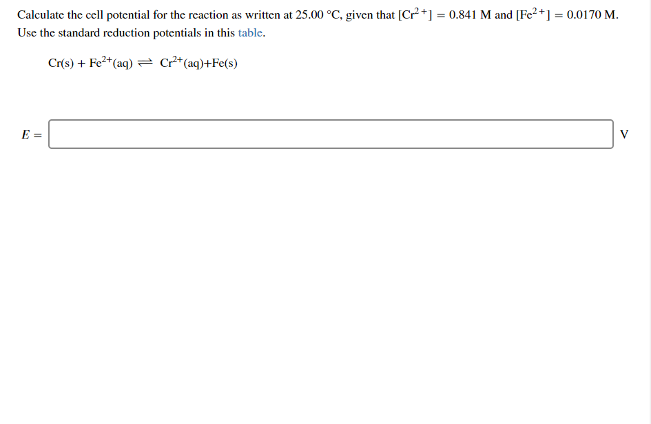Solved Calculate the cell potential for the reaction as | Chegg.com