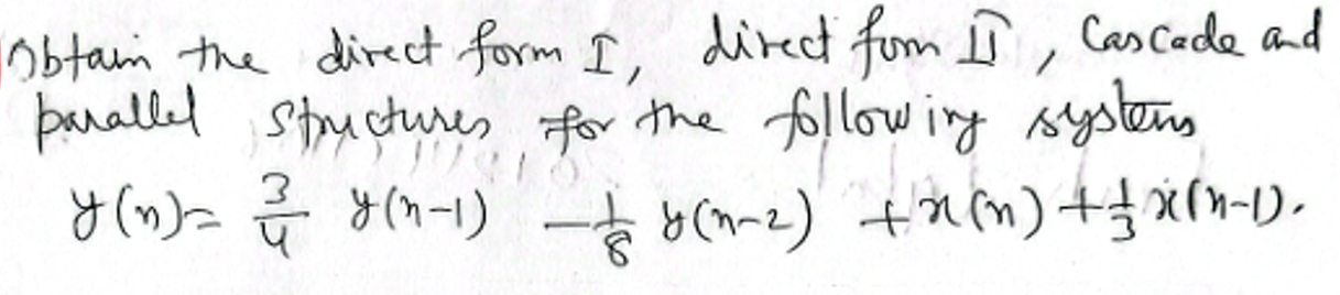 Solved Obtain the direct form I, direct form II, ﻿Cascade | Chegg.com