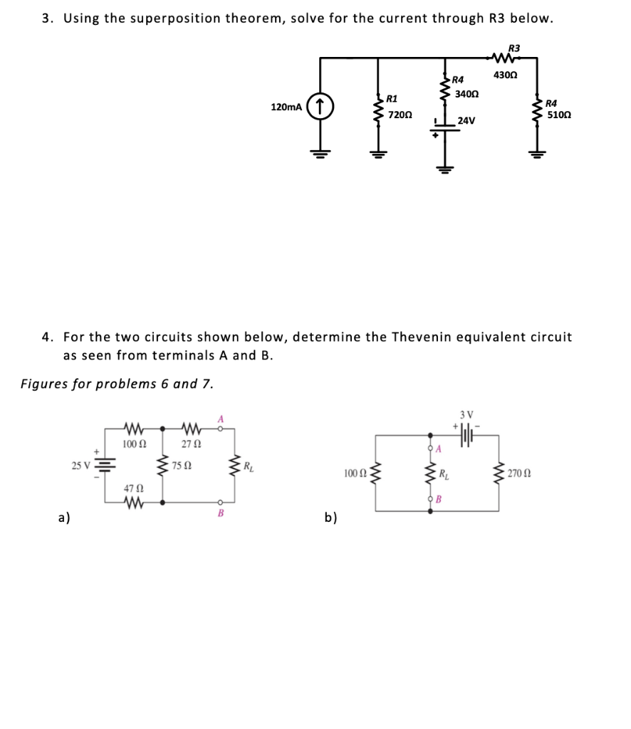 Solved 3. Using the superposition theorem, solve for the | Chegg.com
