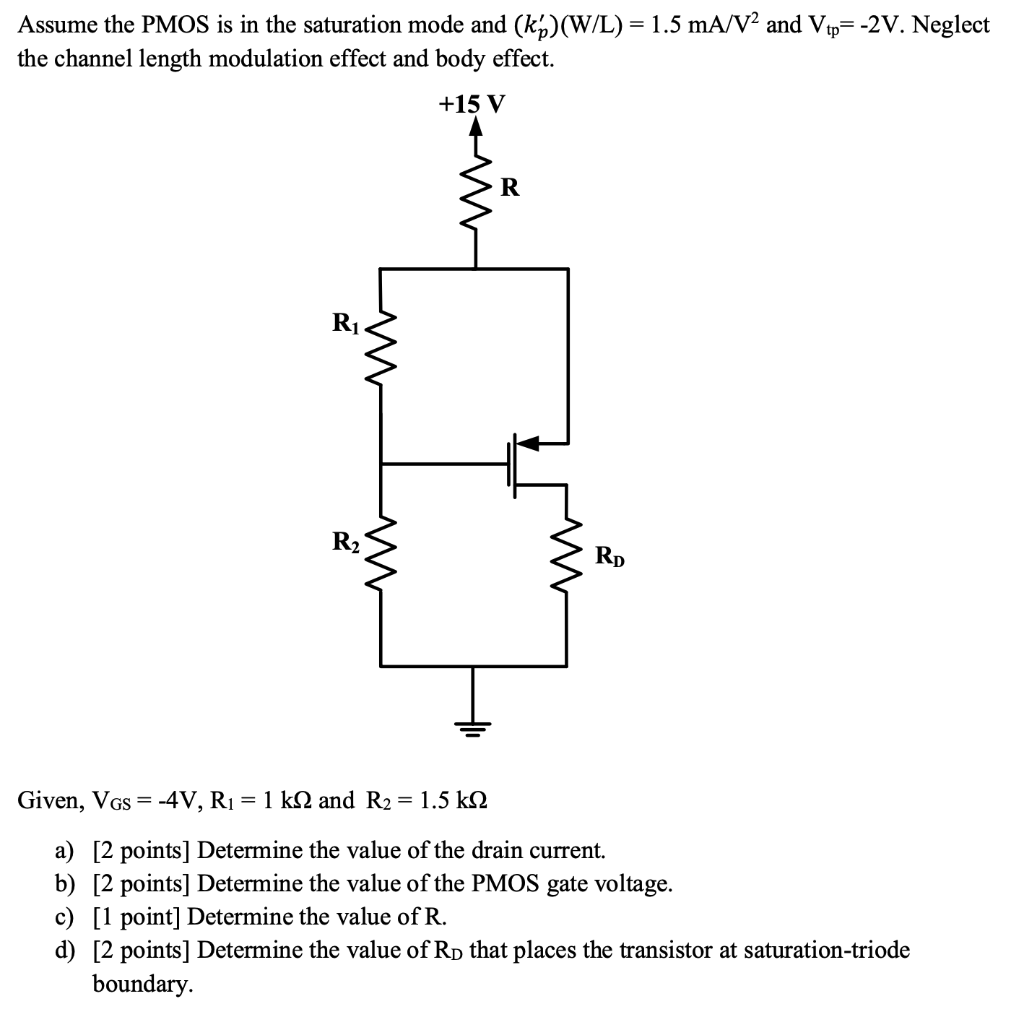Solved Assume the PMOS is in the saturation mode and (kp) | Chegg.com