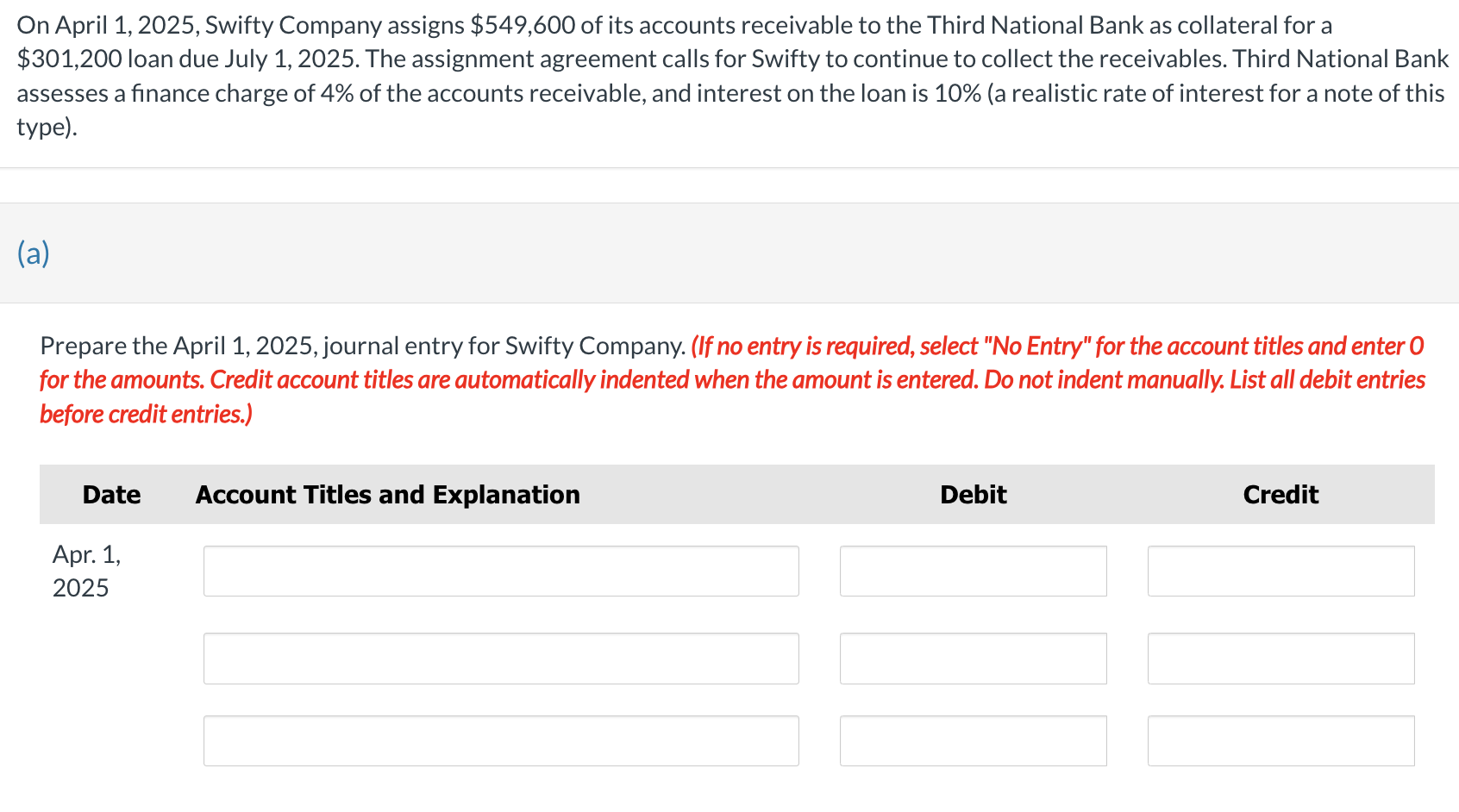 Solved On April 1, 2025, ﻿Swifty Company assigns $549,600 | Chegg.com