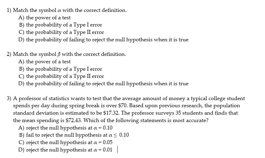 Solved 1) Match the symbol a with the correct definition. A) | Chegg.com