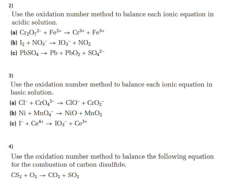 Solved Use the oxidation number method to balance each ionic | Chegg.com
