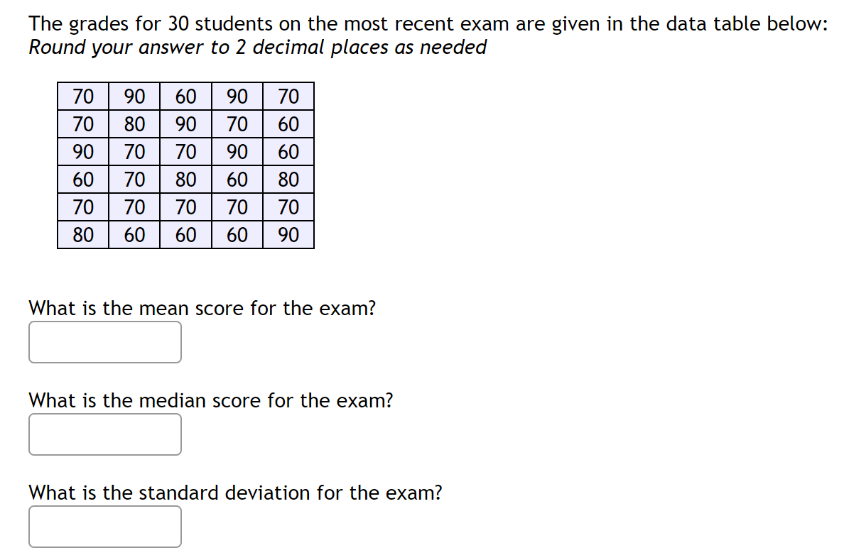 Solved The grades for 30 students on the most recent exam | Chegg.com