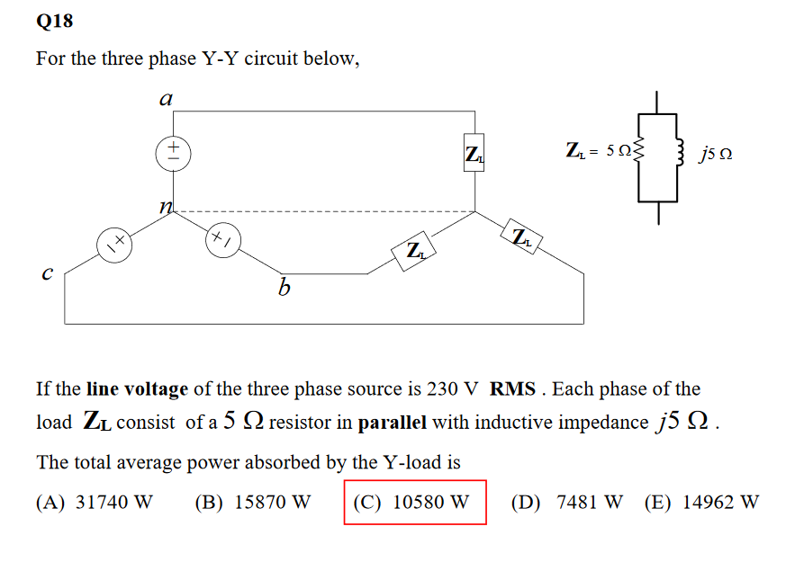 Solved Q18 For The Three Phase Y Y Circuit Below A 1 Z Z 