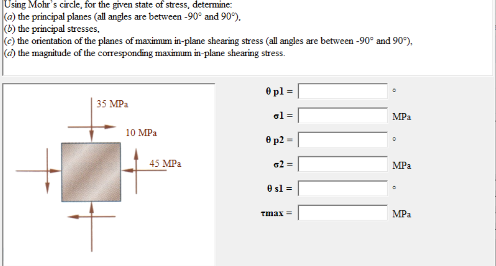 Solved Using Mohr's circle, for the given state of stress, | Chegg.com