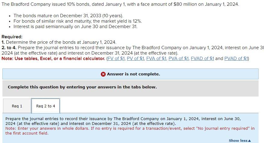 Solved The Bradford Company issued 10% bonds, dated January | Chegg.com