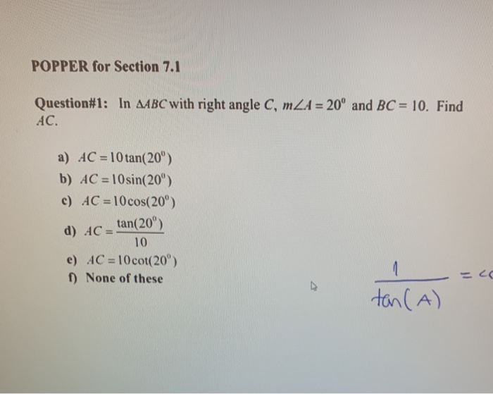 Solved POPPER for Section 7.1 Question# 1: AC. In A4BC with | Chegg.com