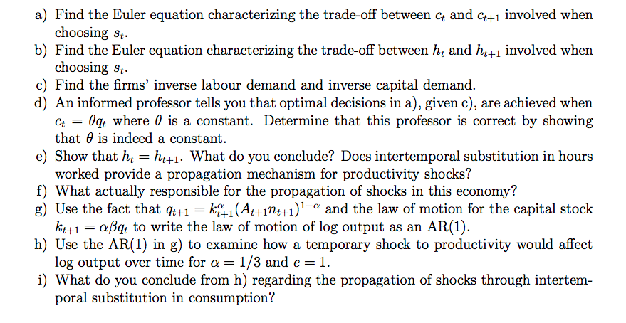 Econ 403/503 tutorial: A simple RBC model Consider a | Chegg.com