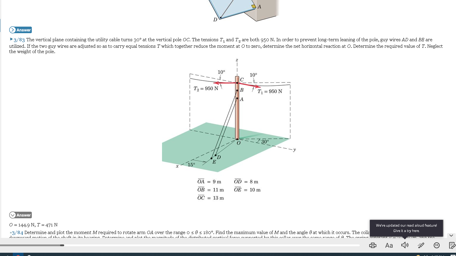 Solved > Answer 3/83 The vertical plane containing the | Chegg.com
