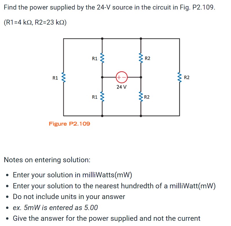 Solved Find the power supplied by the 24-V source in the | Chegg.com