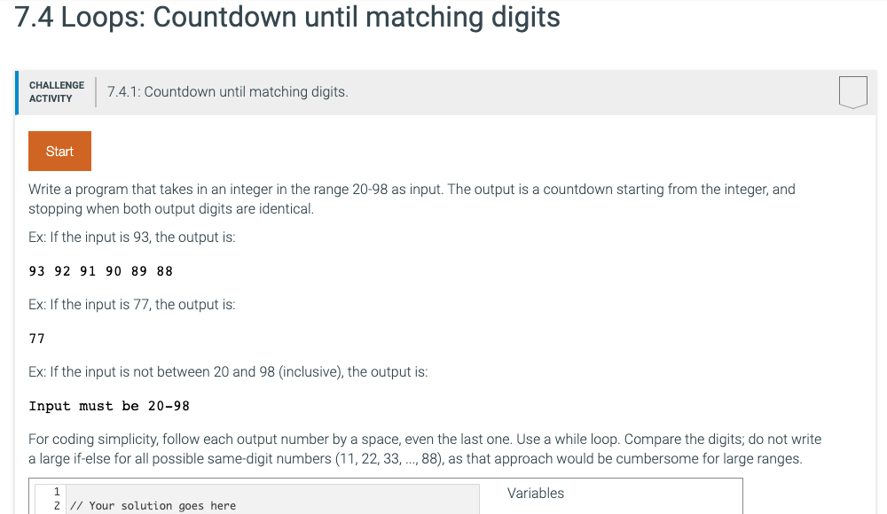 Solved 74 Loops Countdown Until Matching Digits Challen 8625