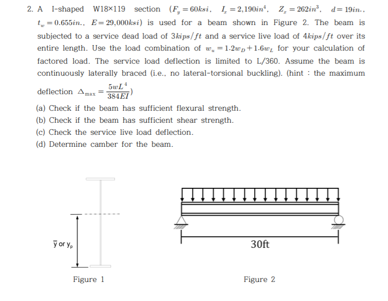 Solved 2. Al-shaped W18x119 section (F, = 60ksi, 1 = | Chegg.com