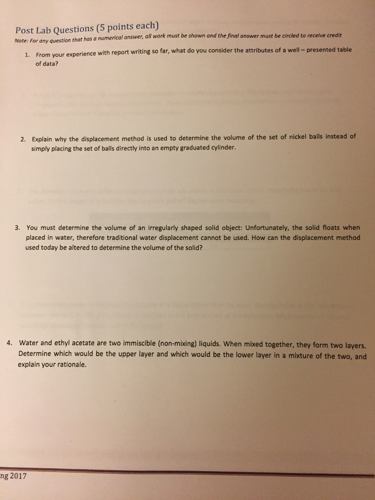 Solved Post Lab Questions (5 points each) Note: For any | Chegg.com