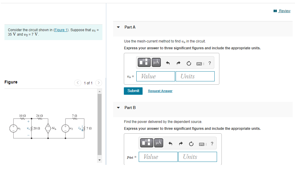 Solved Consider the circuit shown in 35 V and v2=7 V. | Chegg.com