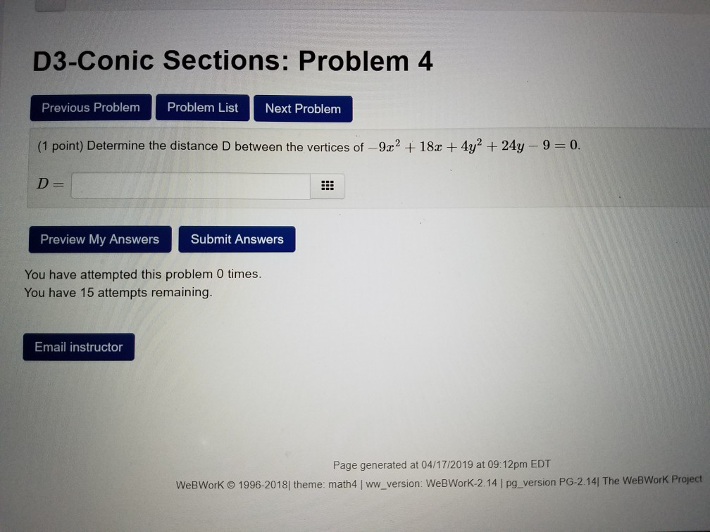 Solved D3-Conic Sections: Problem 4 Previous Problem Problem | Chegg.com