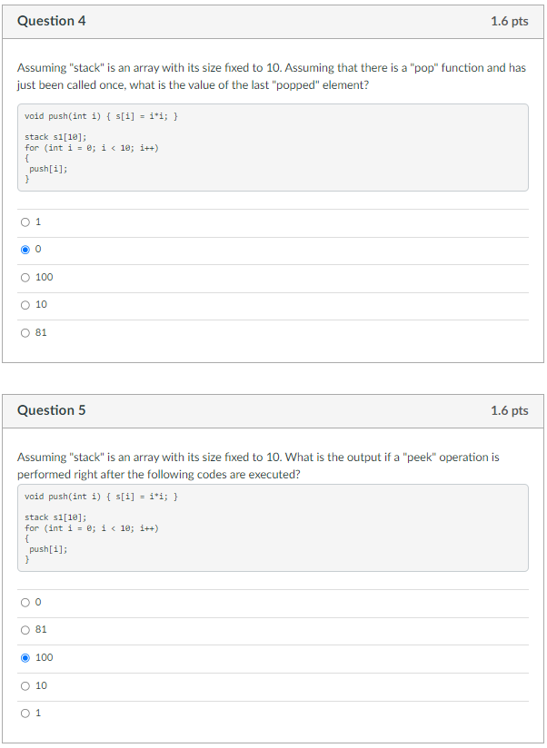 Solved Assuming "stack" is an array with its size fixed to | Chegg.com
