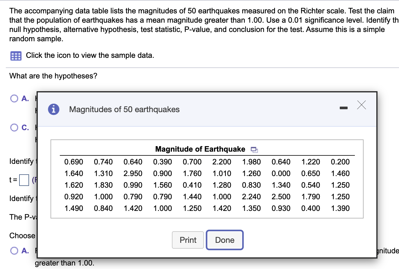Solved The accompanying data table lists the magnitudes of | Chegg.com