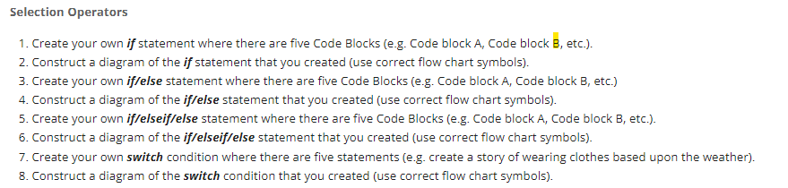 Solved Selection Operators 1. Create your own if statement | Chegg.com