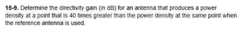 Solved 15-9. Determine the directivity gain (in dB) for an | Chegg.com