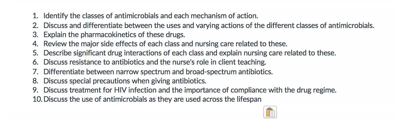 Solved 1. Identify the classes of antimicrobials and each | Chegg.com