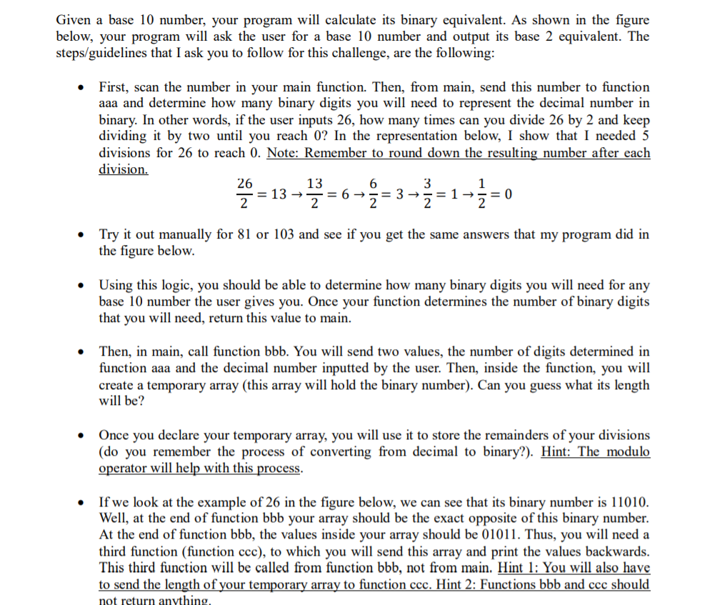Solved Given a base 10 number, your program will calculate | Chegg.com