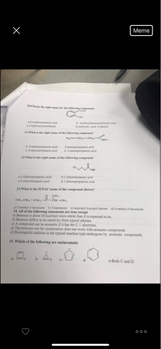 Solved Meme 13.What is the IUPAC Beame of the compound s 14. | Chegg.com