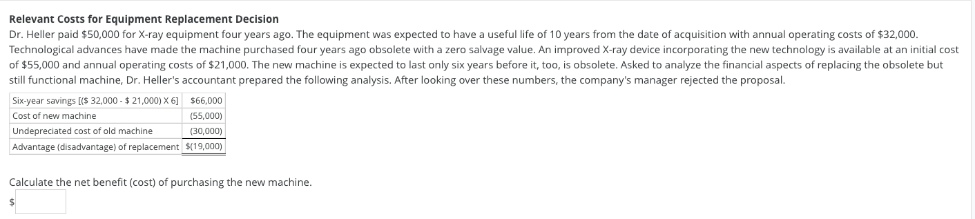 Solved Relevant Costs for Equipment Replacement Decision Dr. | Chegg.com