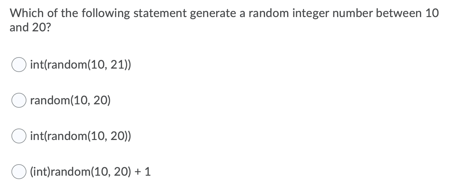 Solved Which of the following statement generate a random | Chegg.com