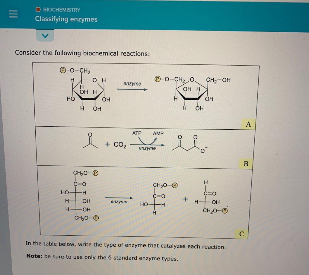Solved III O BIOCHEMISTRY Classifying enzymes Consider the | Chegg.com