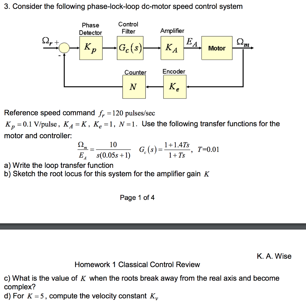 Solved 3. Consider the following phase-lock-loop dc-motor | Chegg.com