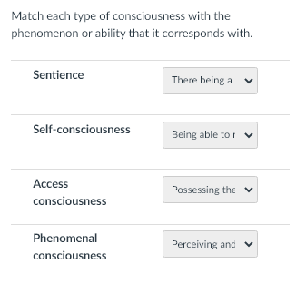 Match each type of consciousness with the phenomenon | Chegg.com