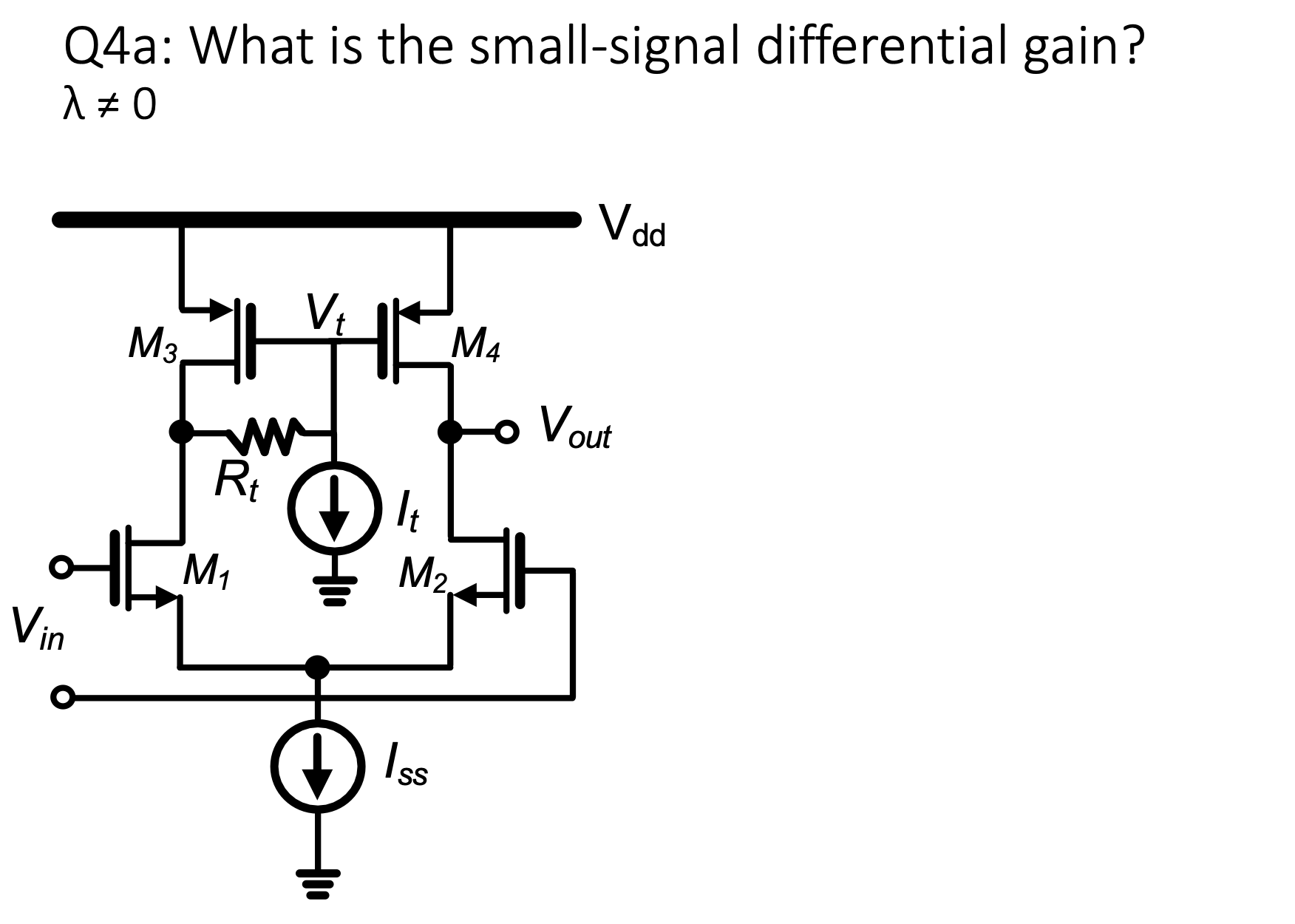 Solved Q4a: What is the small-signal differential gain? λ =0 | Chegg.com