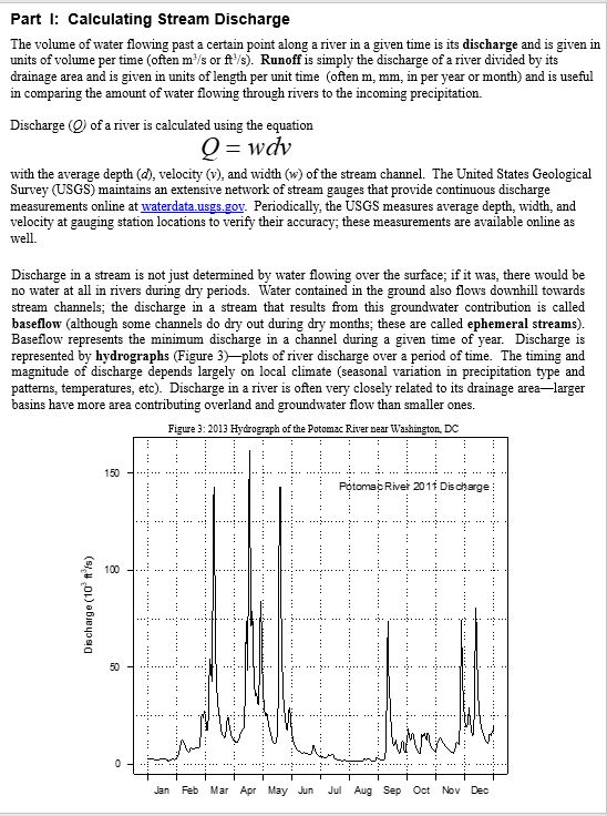 Solved Part 1: Calculating Stream Discharge The volume of | Chegg.com