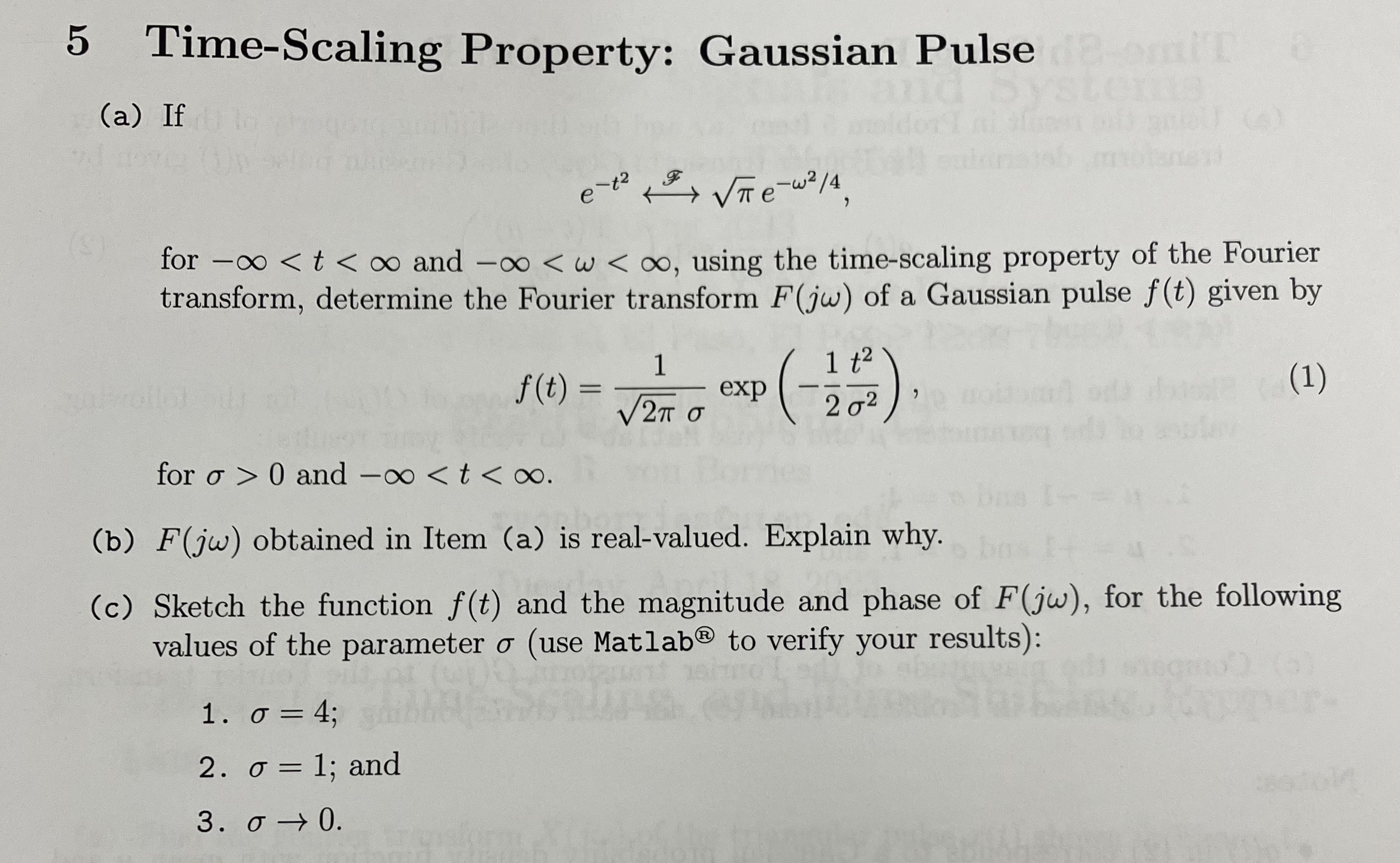 Solved 5 Time-Scaling Property: Gaussian Pulse (a) If | Chegg.com