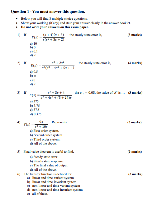Solved Question 1 - You must answer this question. - Below | Chegg.com