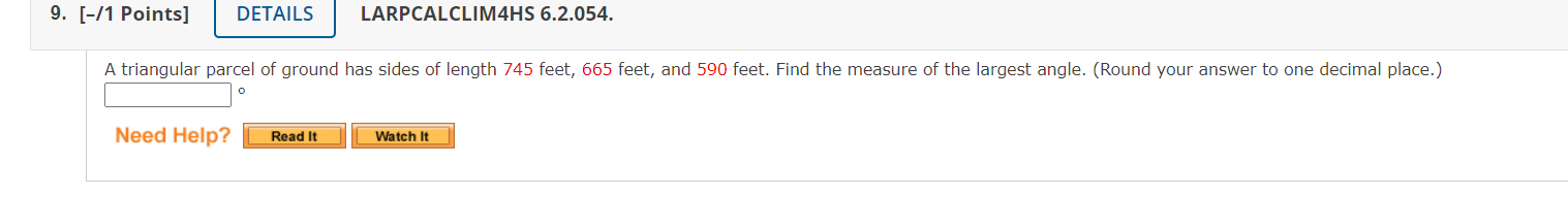 Solved A triangular parcel of ground has sides of length 745 | Chegg.com