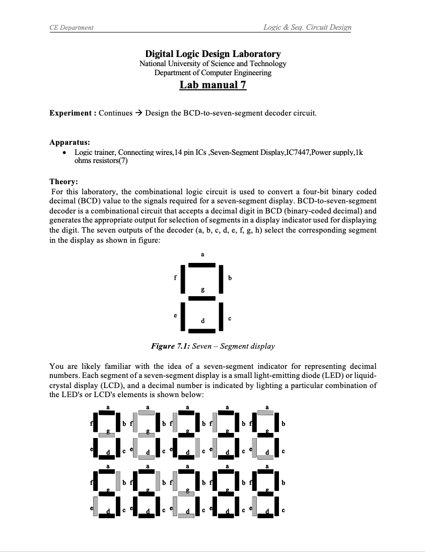Solved CE Department Logic & Seq. Circuit Design Digital | Chegg.com