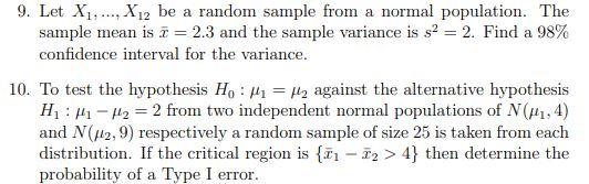 9. Let X1,…,X12 be a random sample from a normal | Chegg.com